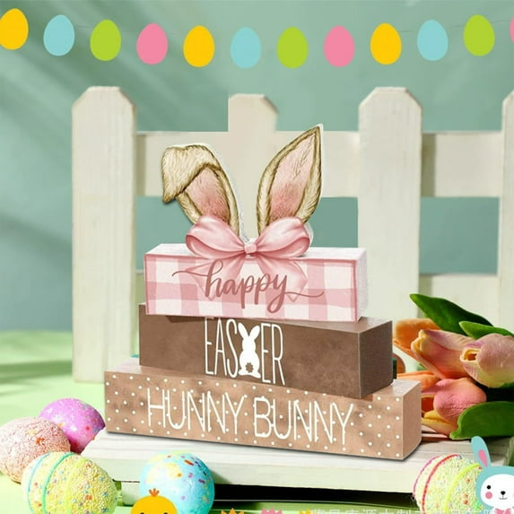 CuiLiyq 4 Pcs Easter Table Decoration, Wooden Rabbit Easter Tiered Tray ...