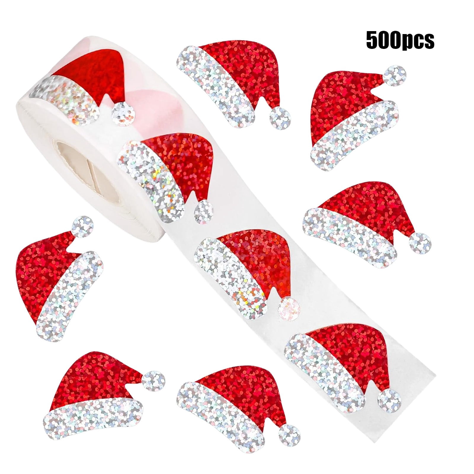 CuiLiyq 500 PCS Christmas Hat Stickers Roll, Laser Red Santa Hat Seal ...