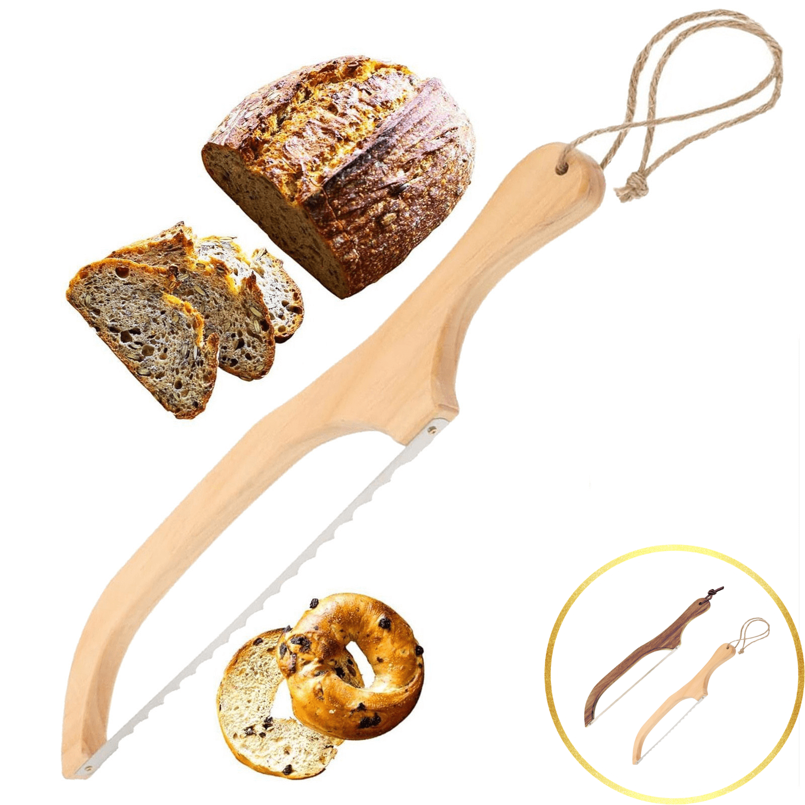 CuiLiyq Bread Knife Package Slicer For Sourdough Bread, Wooden Bread ...