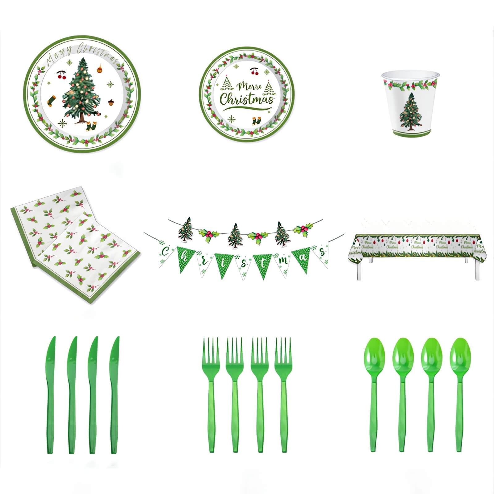 CuiLiyq Christmas Disposable Tableware 114 PCS Set, for Christmas Party ...