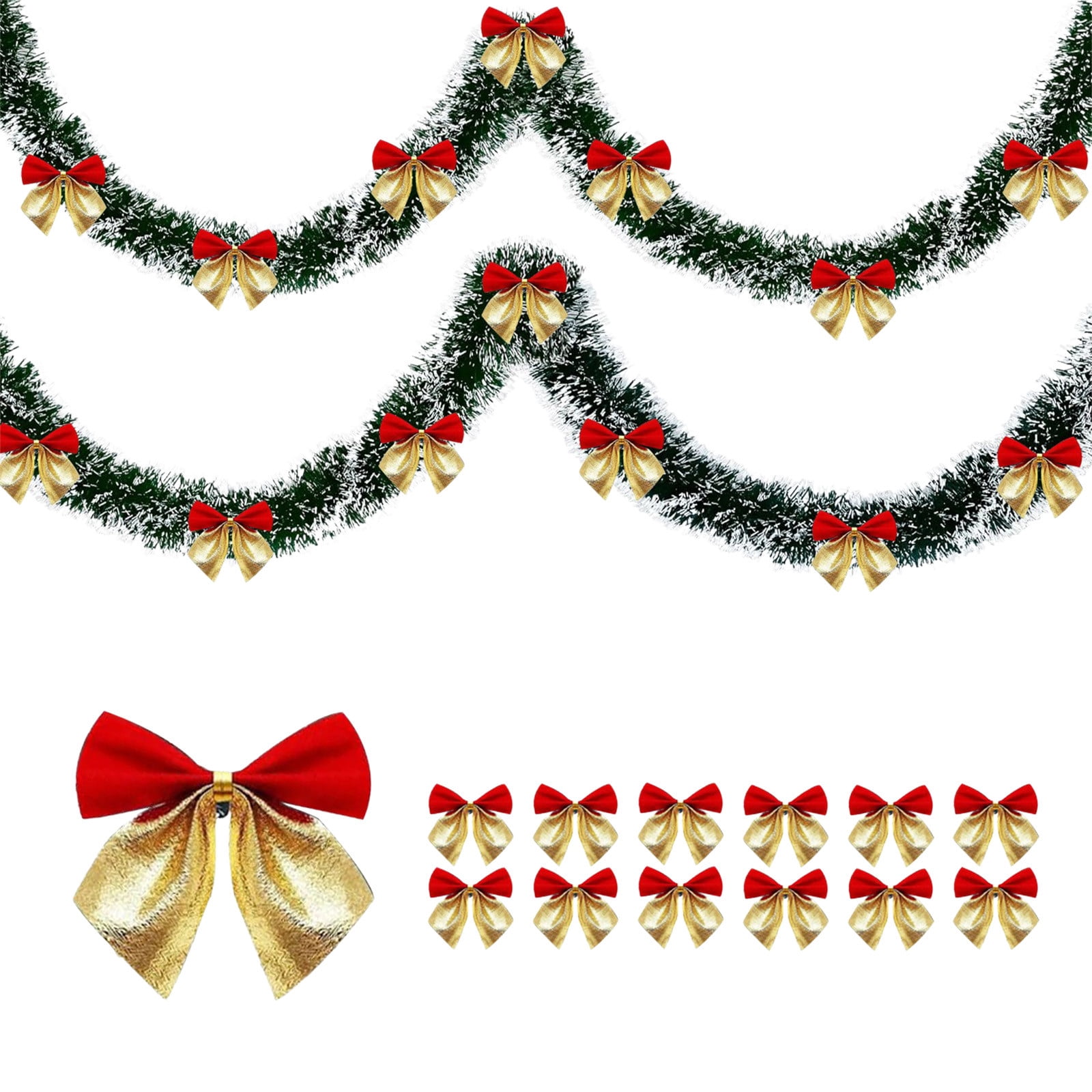 CuiLiyq Christmas Tinsel Garland, Artificial Christmas Garland with Bow ...