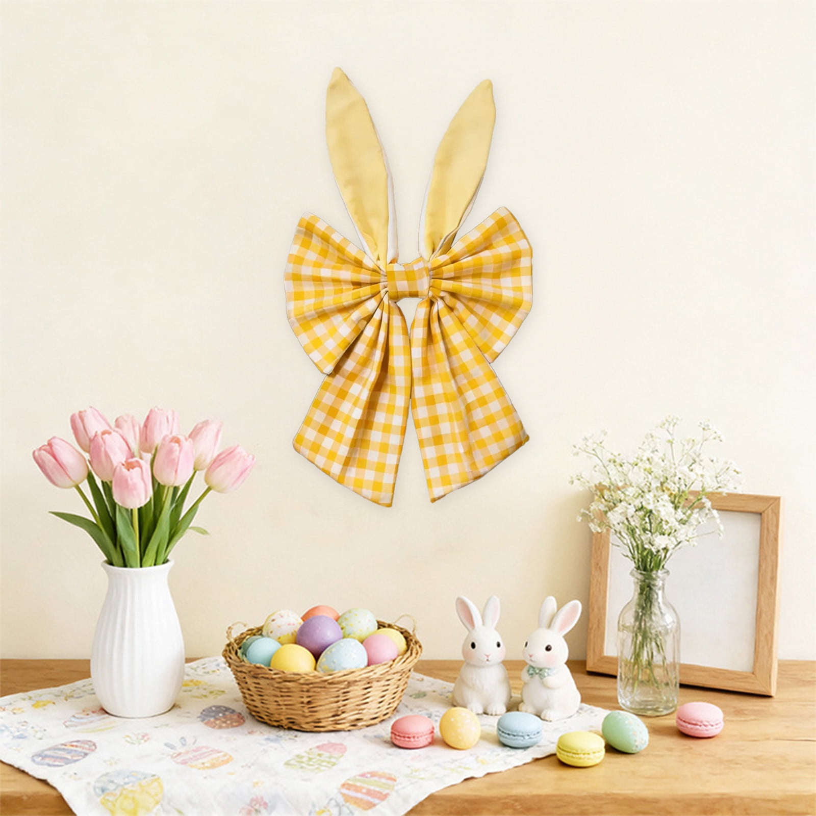 CuiLiyq Easter Bunny Ears Bowknot, 1 Pcs Rustic Buffalo Plaid Easter ...