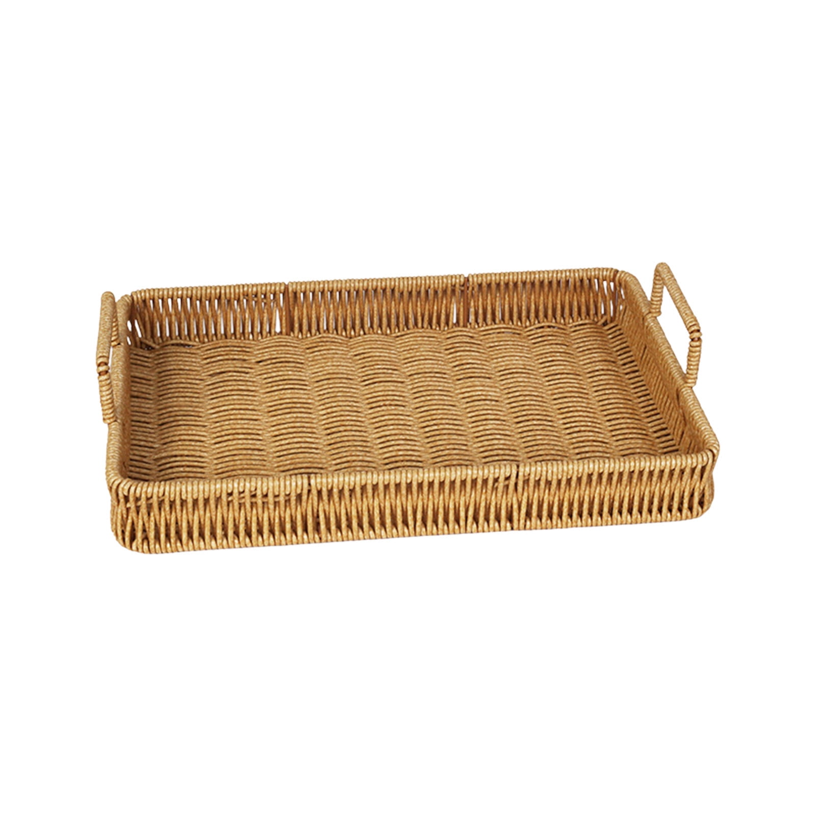 CuiLiyq Rectangular Artifical Rattan Serving Trays with Handles, Small ...