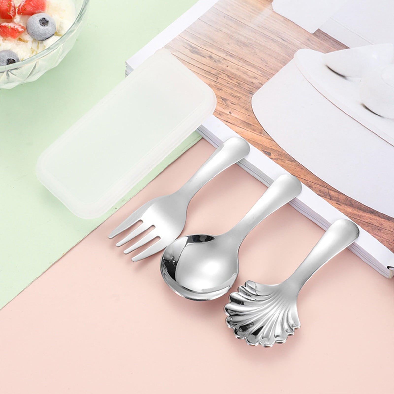CuiLiyq Stainless Steel Cutlery Set With Storage Box, Silver Mini Spoon ...
