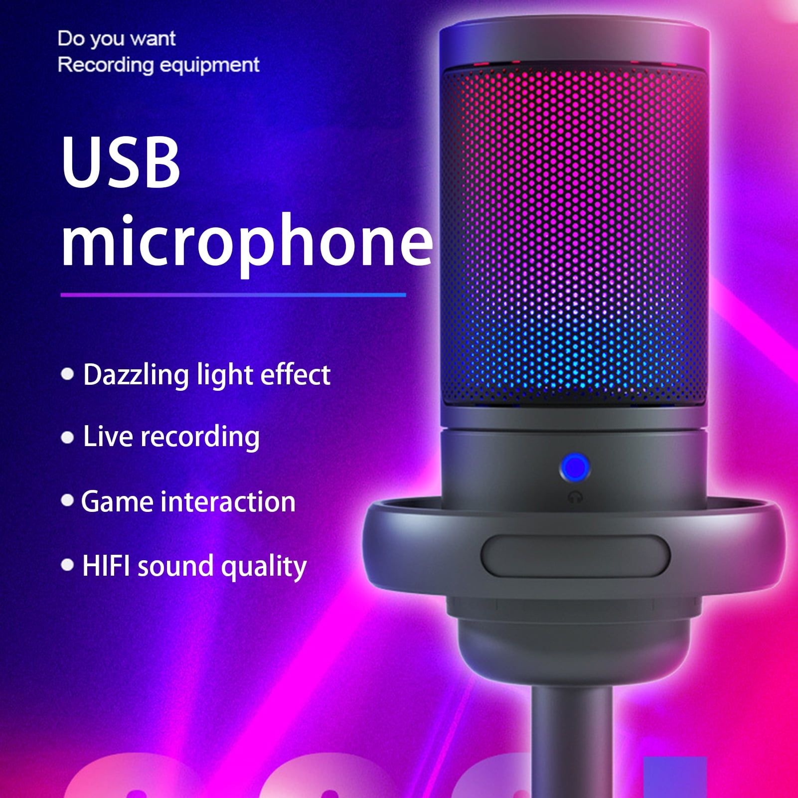 CuiYou Recording Microphone 1 Set Streaming RGB Light Effect Portable ...