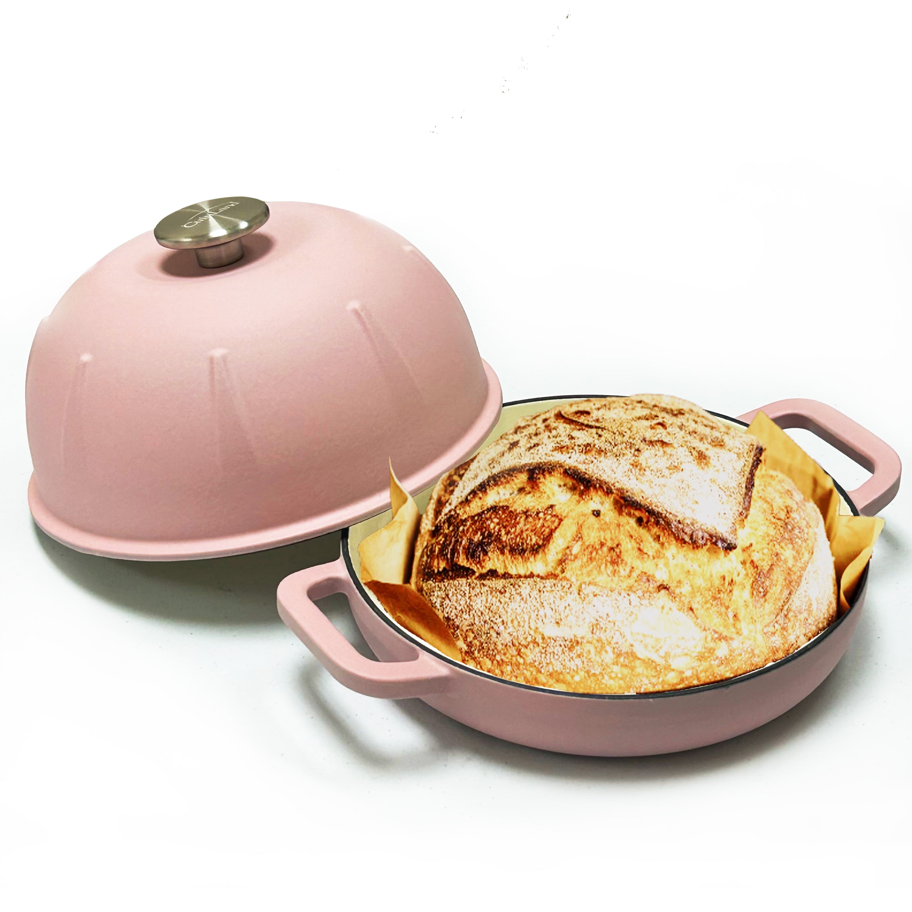 Cuisiland 5 QT Enameled Cast Iron Round Bread Oven (Pink) with 10-inch ...