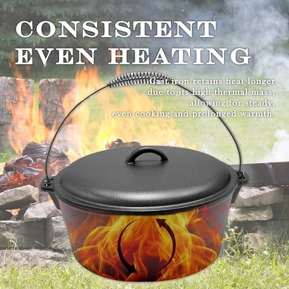 Cuisiland Pre-seasoned 9 Quart 12 Inch Cast Iron Dutch Oven with Dome ...