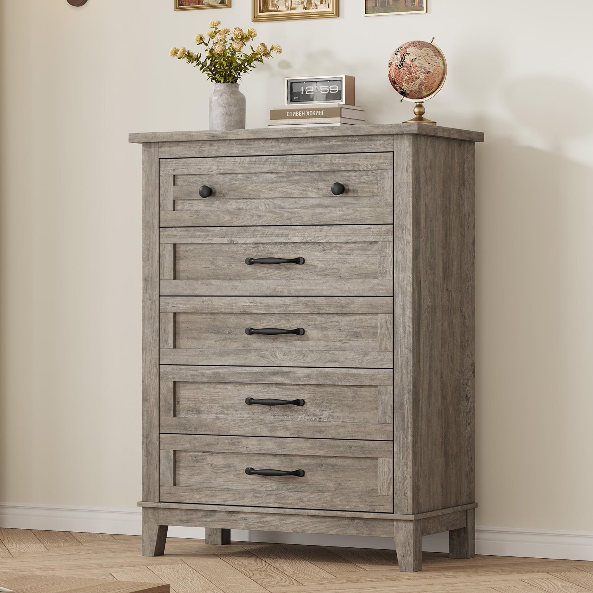 CuisinAid 5-Drawer Wooden Dresser,Tall Storage Chest with Large Drawers ...