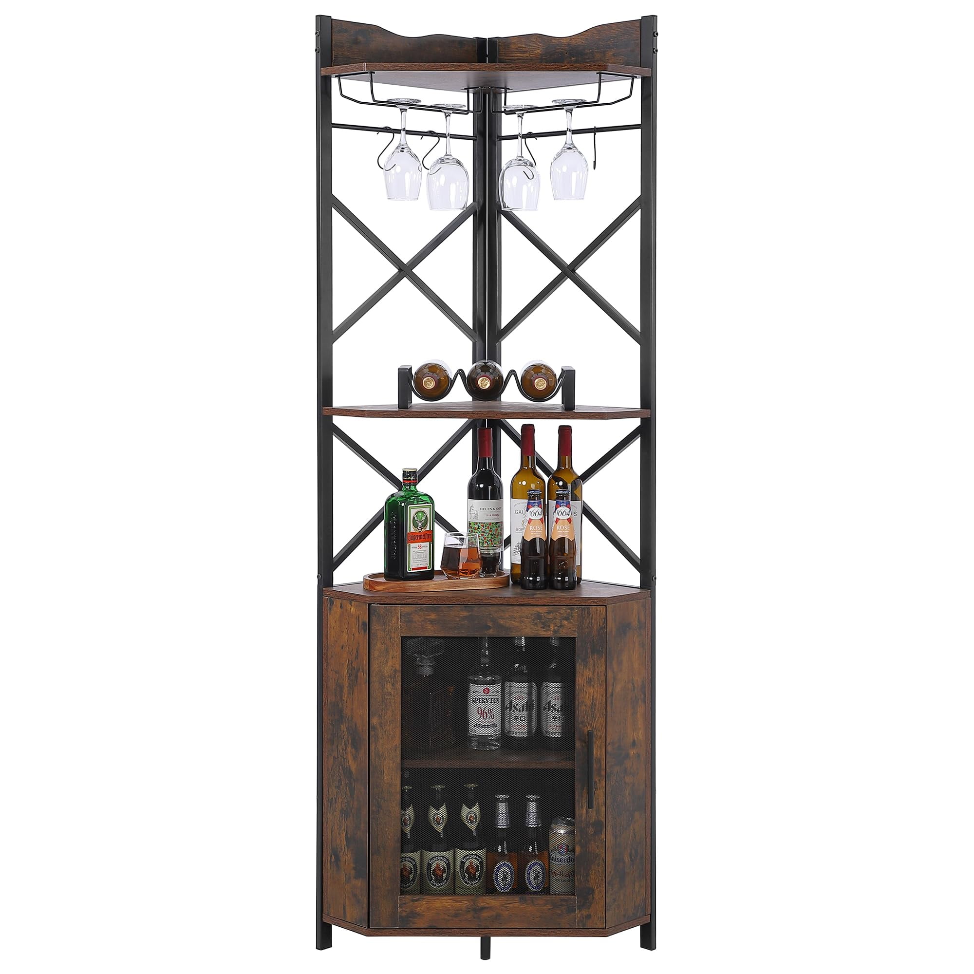 CuisinSmart Assembled Corner Bar Cabinet with Glass and Wine Holder ...