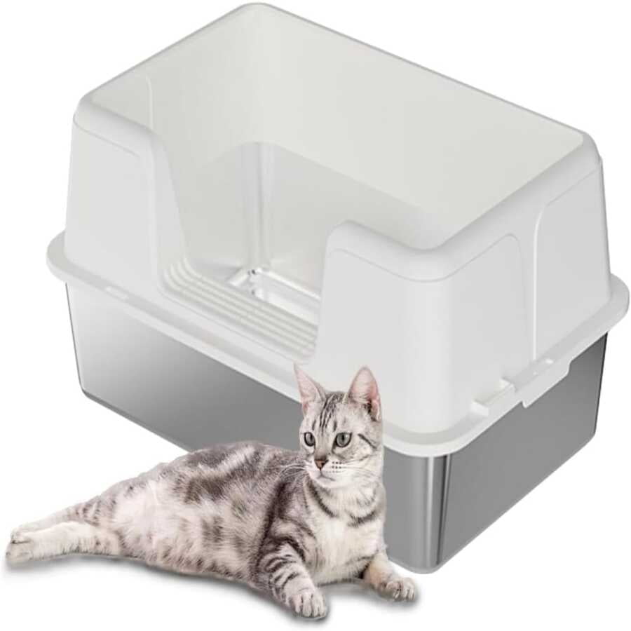 CuisinSmart Stainless Steel Cat Litter Box With Lid,High Sided Non ...