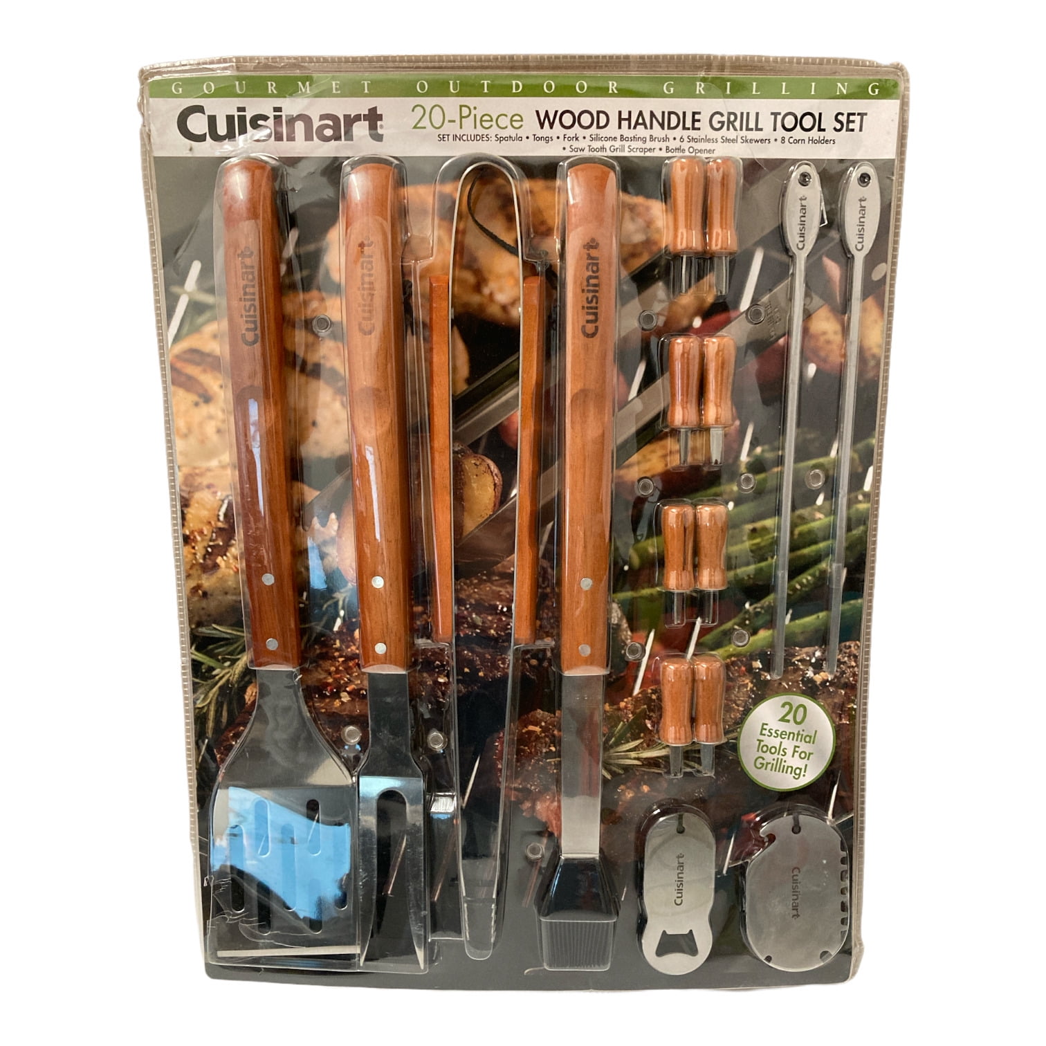 Cuisinart Wooden Handle Essential Stainless Steel Grill Tool Set - 20 ...