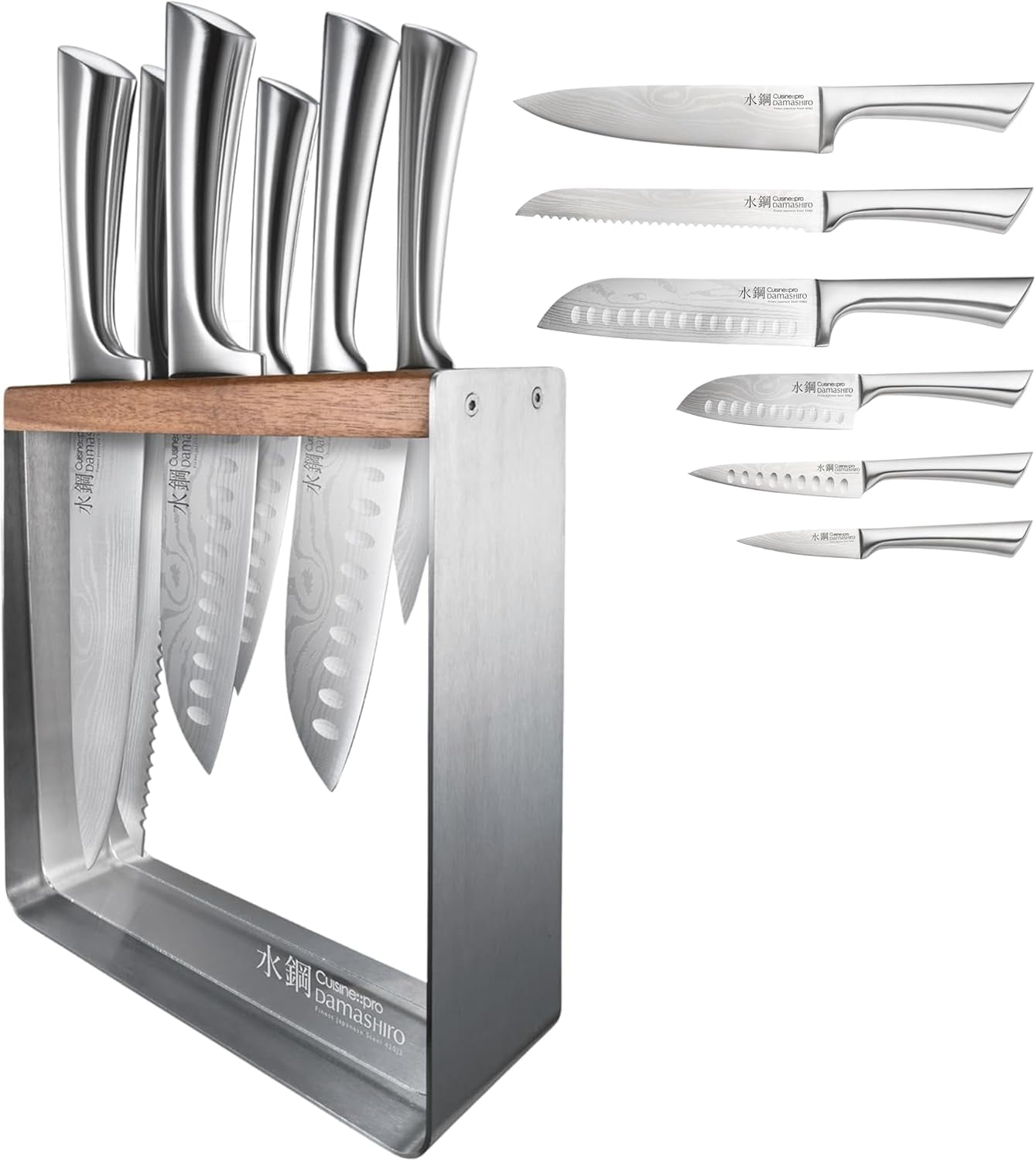 Cuisine::pro Damashiro Knife Block (Kinzoku, 7 Piece Set) - Japanese Steel Knife Block Set ...