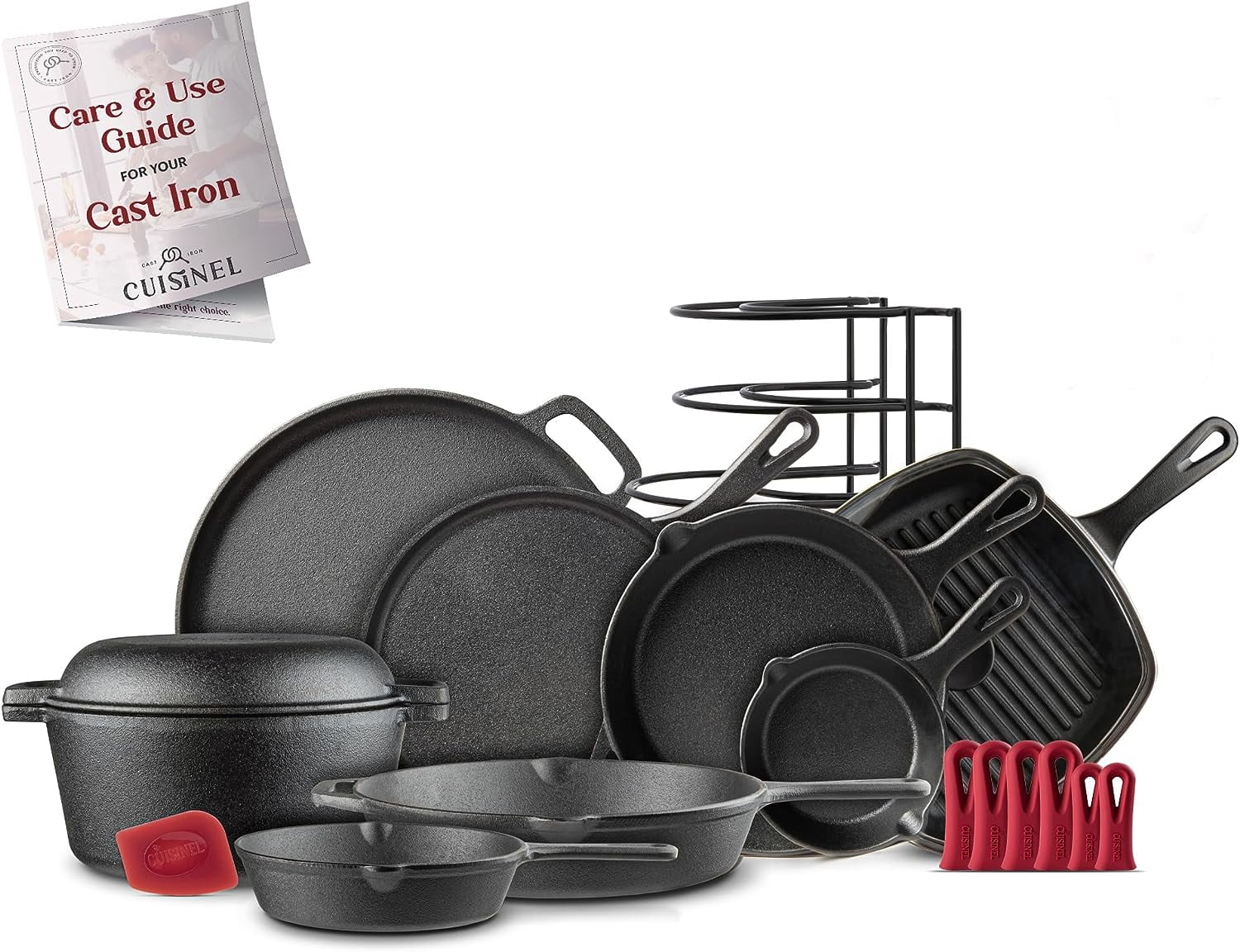 Cuisinel 11-Piece Cast Iron Cookware Set Pre-Seasoned Pan and ...