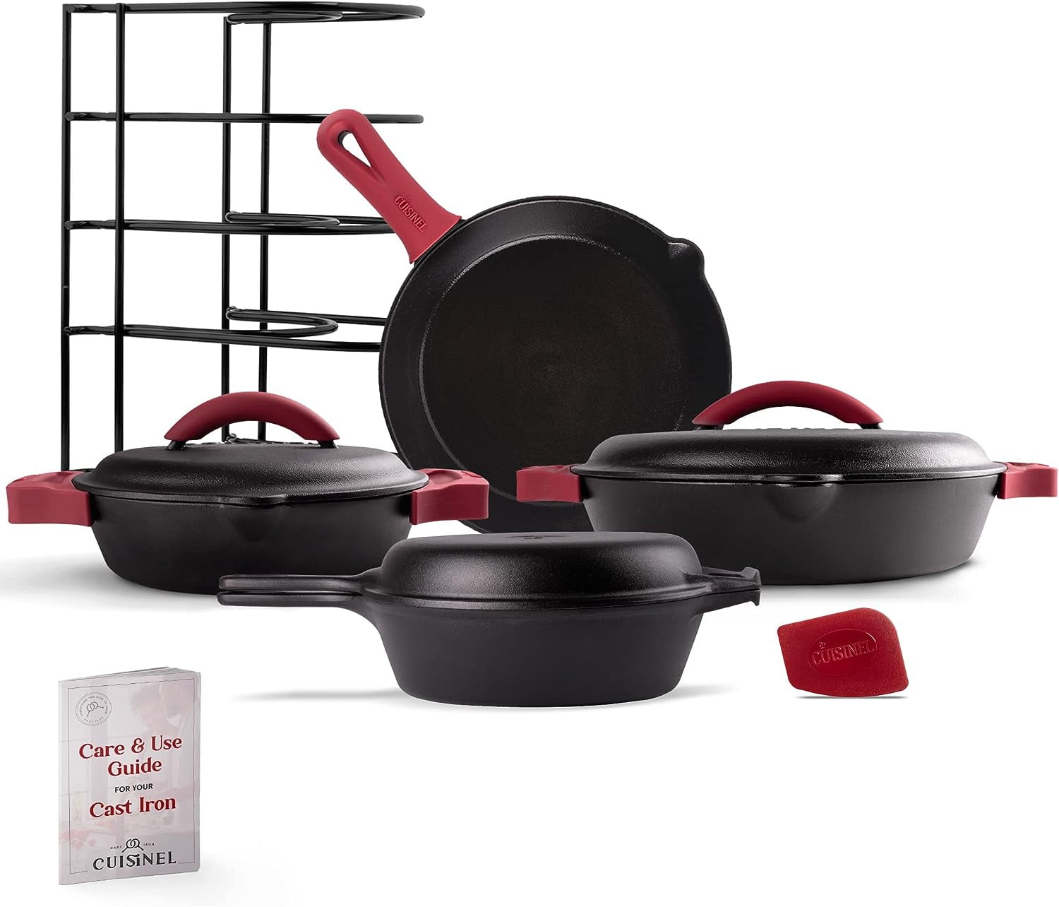 Cuisinel 16-Pc Cast Iron Cookware Set Skillet, Dutch Oven, with Pan ...