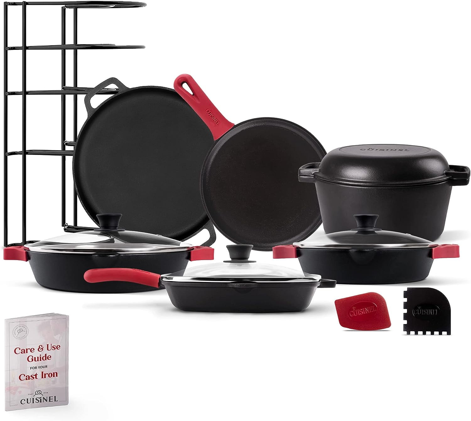 Cuisinel 18-Pc Cast Iron Cookware Set Skillet, Dutch Oven, with Pan ...