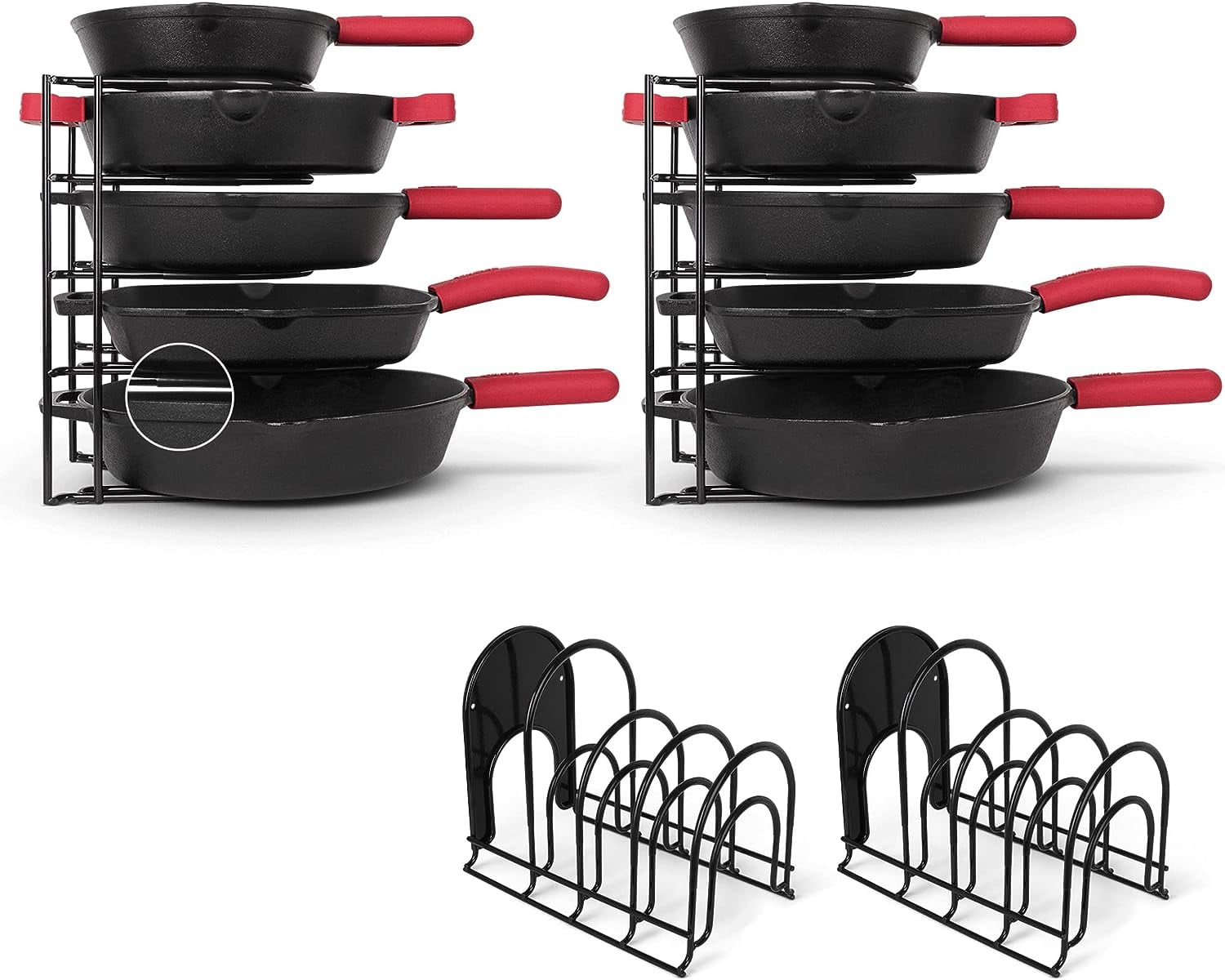 Cuisinel 5-Tier Pan Rack Silicone Coated Cookware Organizer for Cast ...