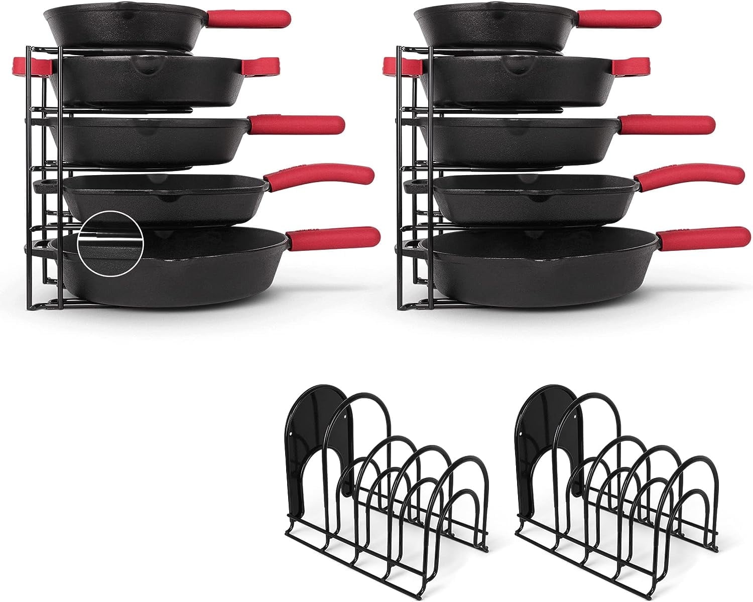 Cuisinel 5-Tier Pan Rack Silicone Coated Cookware Organizer for Cast ...