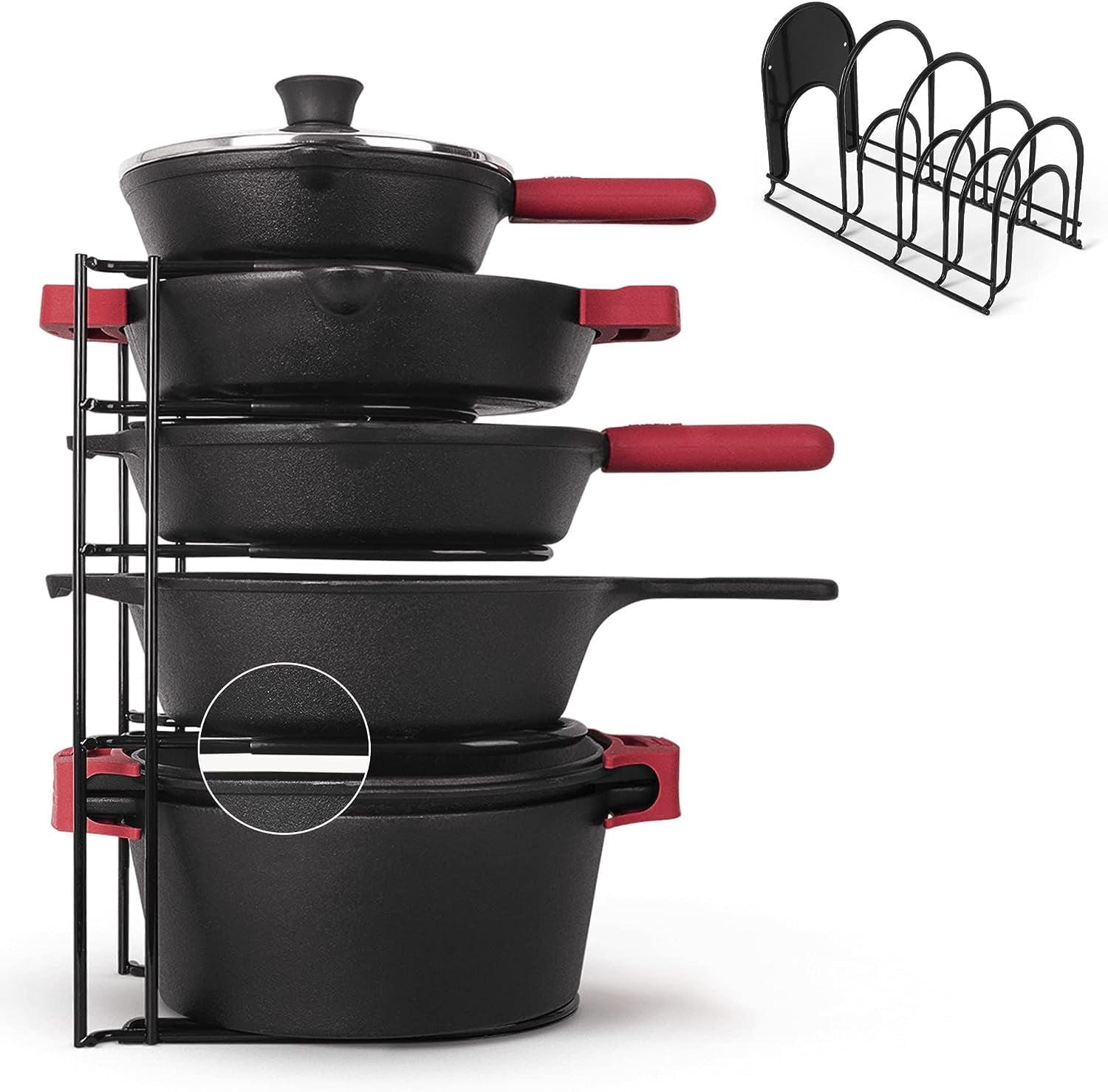 Cuisinel 5-Tier Black Silicone Coated Pan Rack, Cookware Stand, Cooking ...