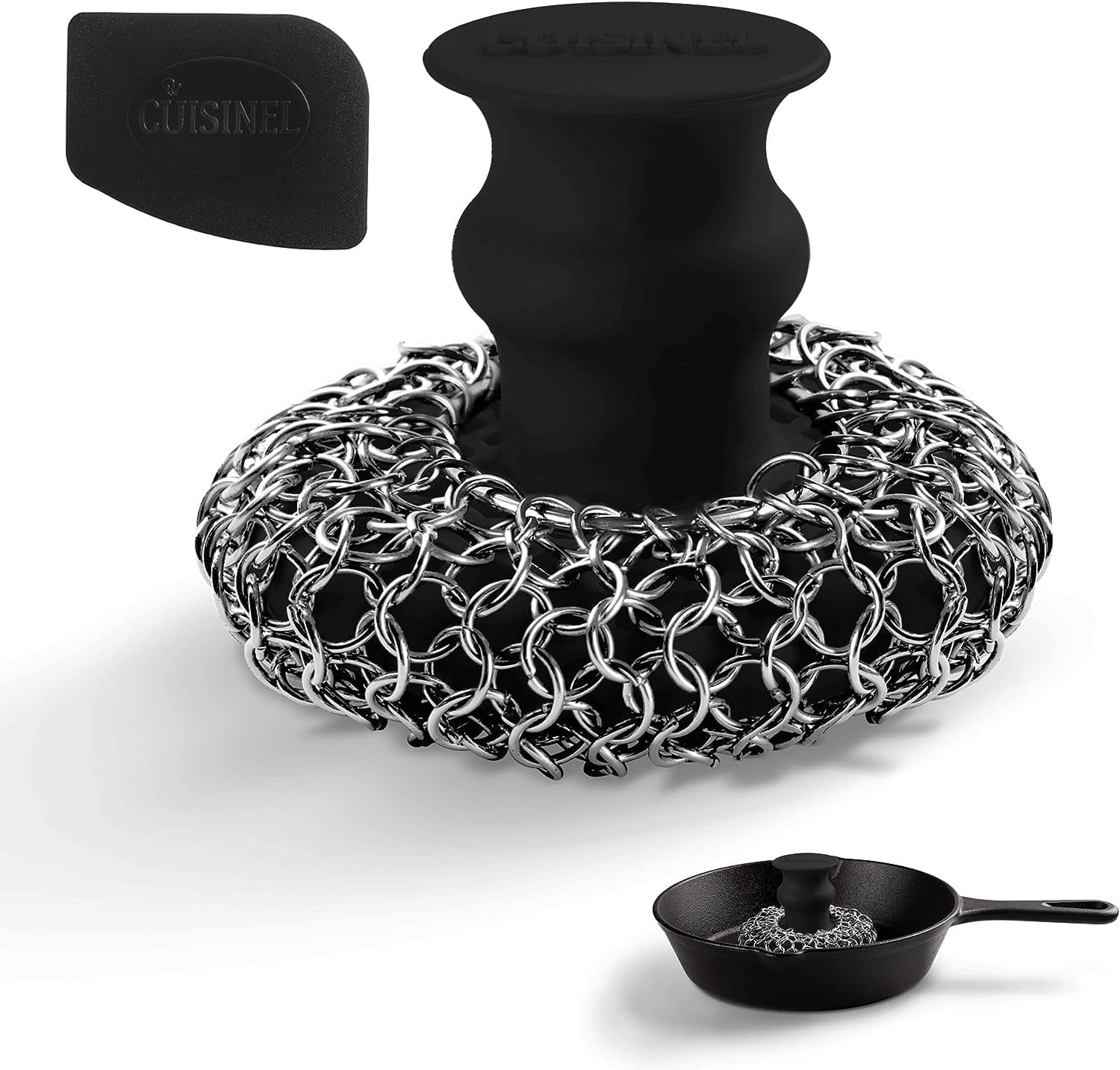 Cuisinel Cast Iron Chainmail Scrubber Ergonomic Stainless Steel and ...
