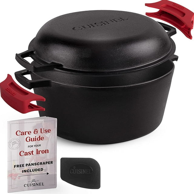 Cuisinel Large 2-in-1 Pre-Seasoned Cast Iron Multi Cooker with Lid, 7 ...