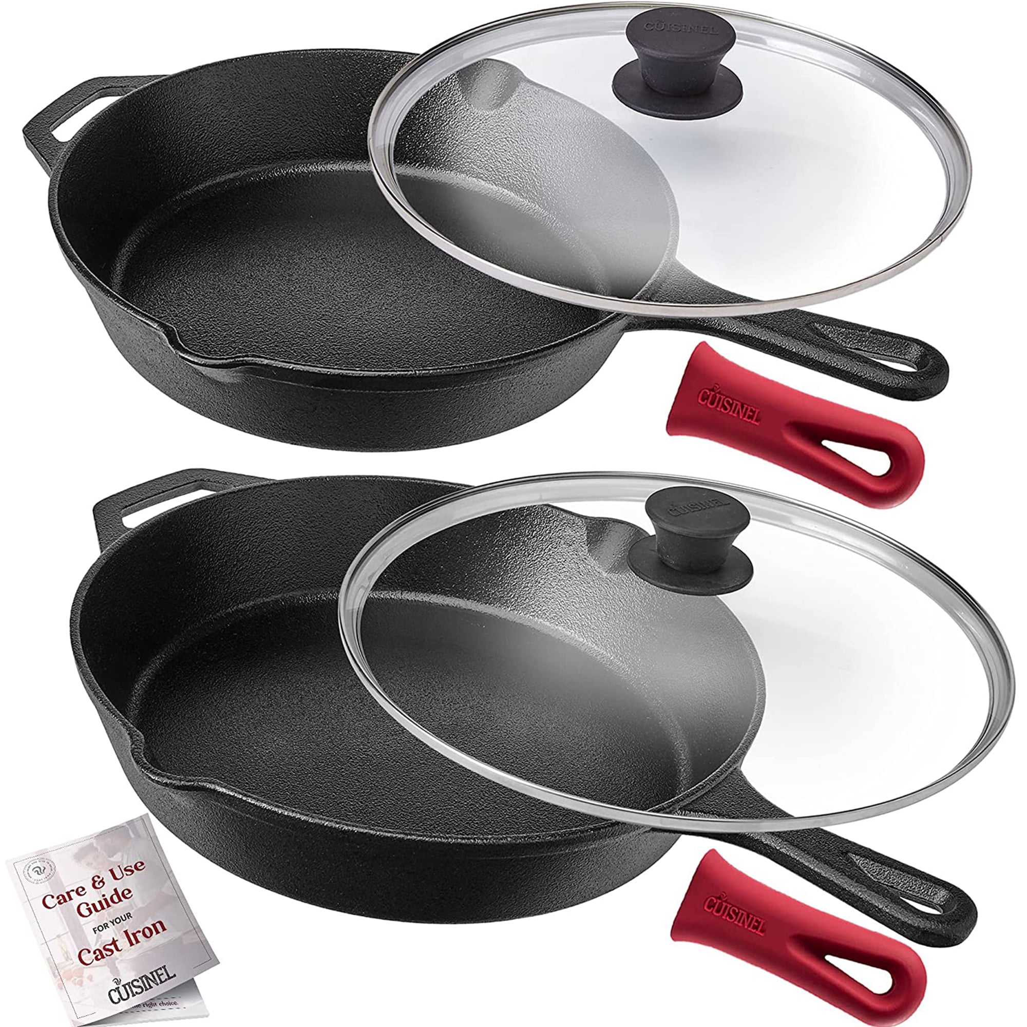 Cuisinel Cast Iron Skillet with Lid Set of 2 Kitchen Cookware Pre ...