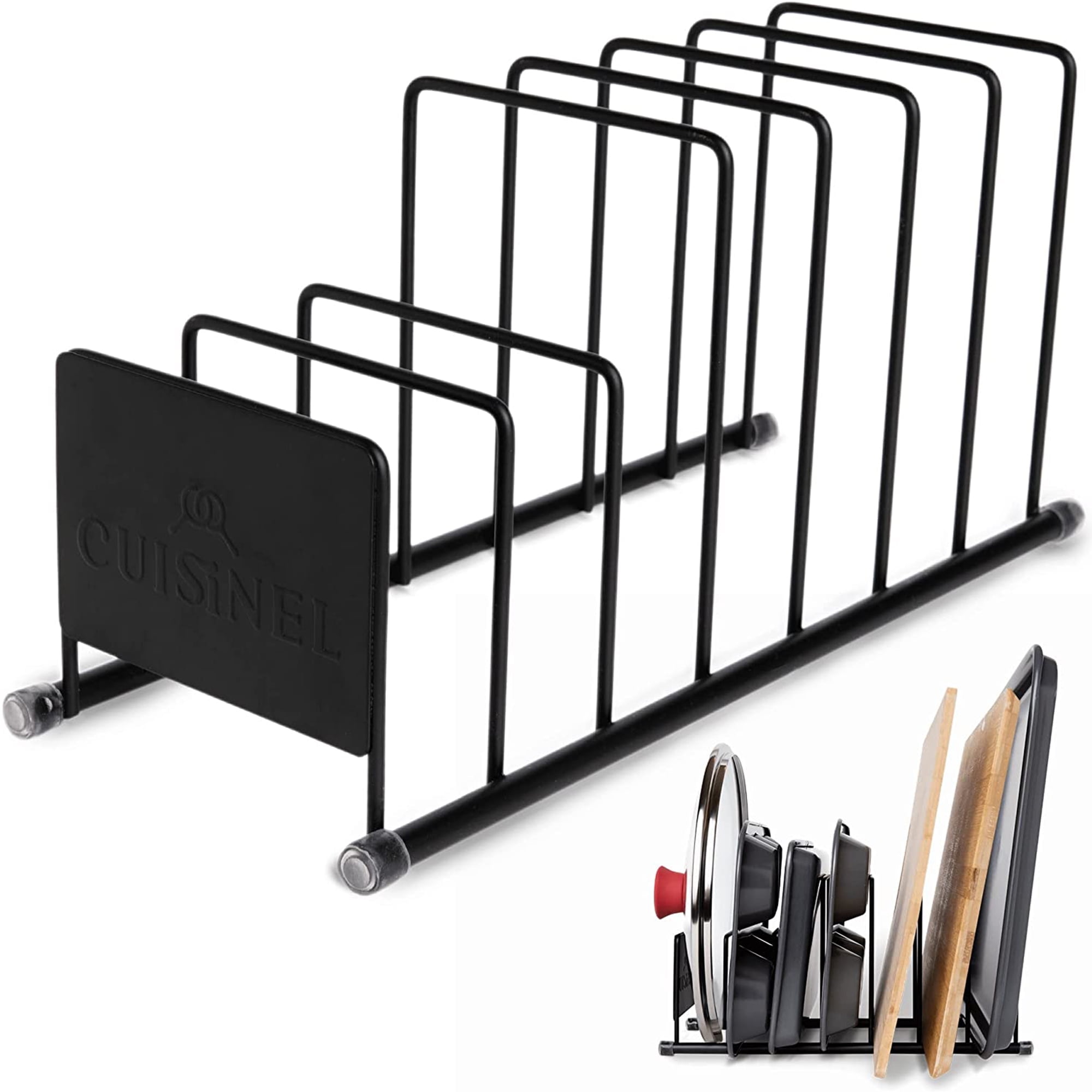 Cuisinel 7-Slot Dish Rack & Lid Organizer for Kitchen Counter, Cupboard ...