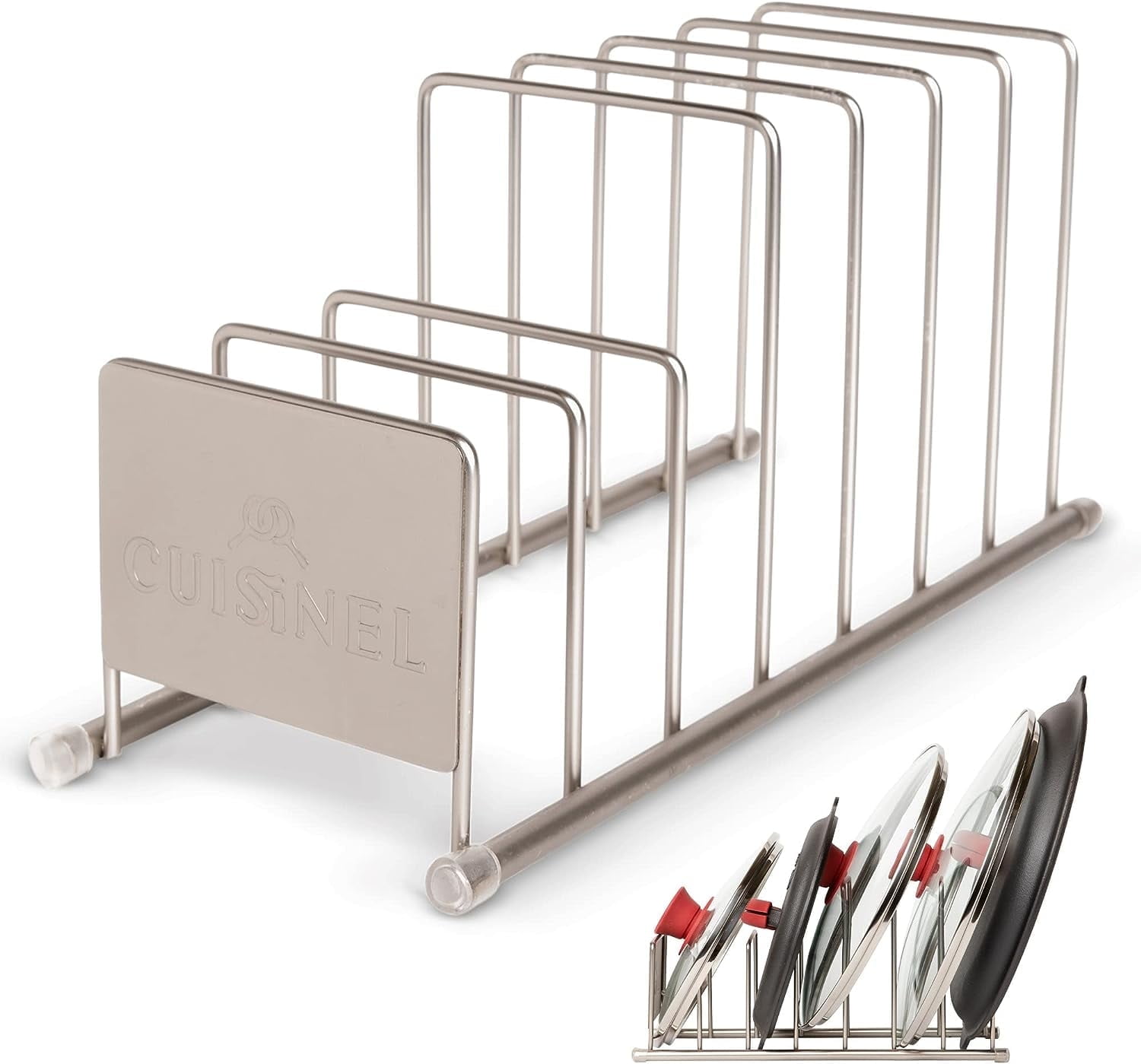 Cuisinel Lid & Dish Kitchen Rack Organizer 7-Tier Pan Organizer, Satin ...