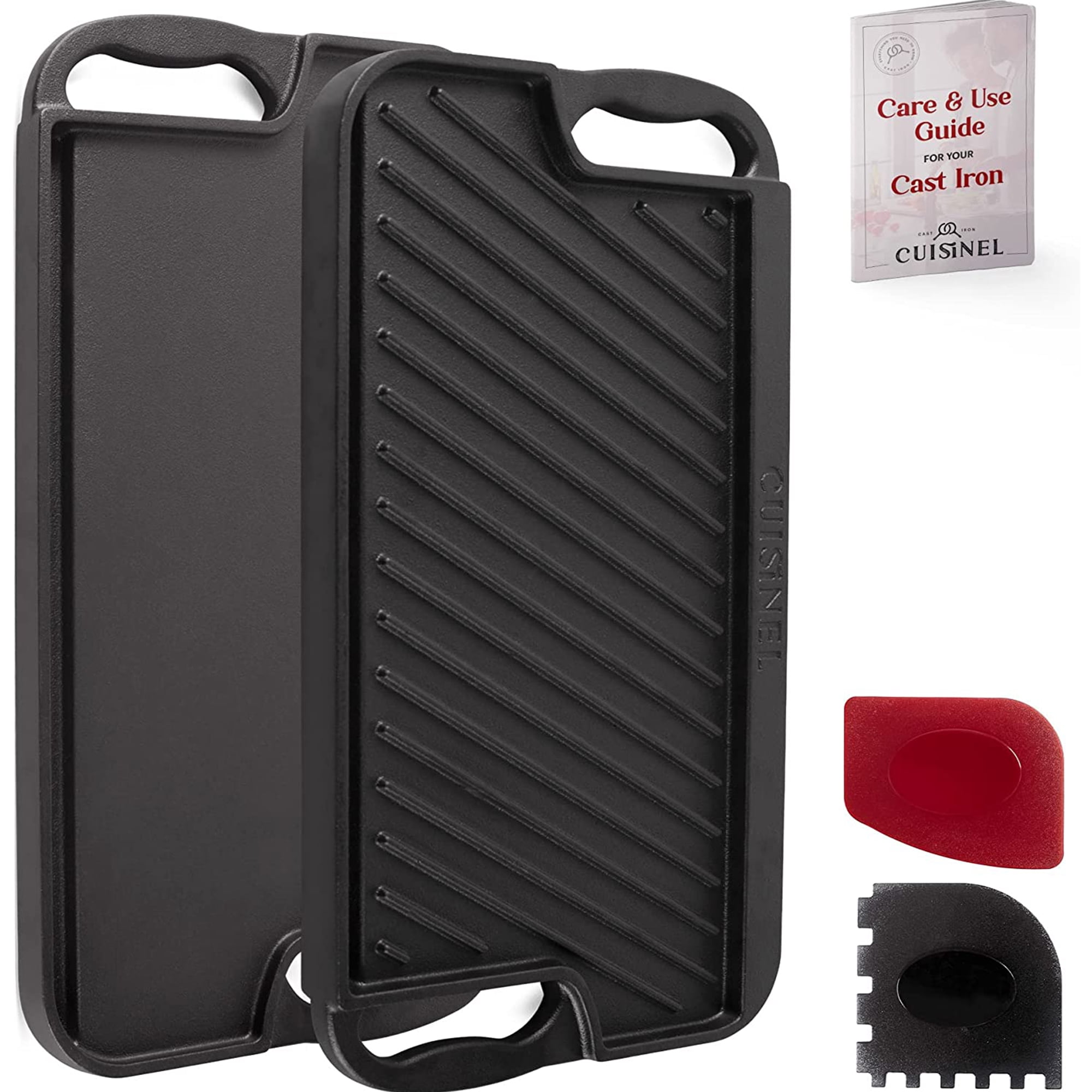 Cuisinel Reversible Pre-Seasoned Cast Iron Griddle Grilling Pan with ...