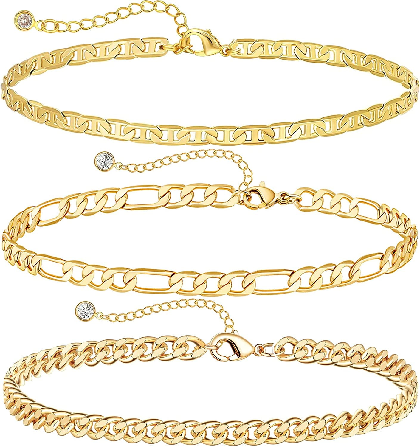 TIANBEN 14K Gold Layered Cuban Link Anklet Bracelets for Women ...