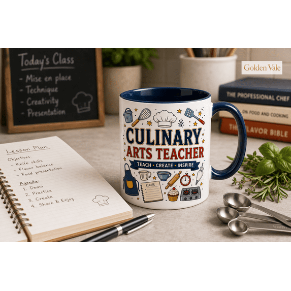 Culinary Arts Teacher Mug with Kitchen Tools Design, Cooking Instructor ...