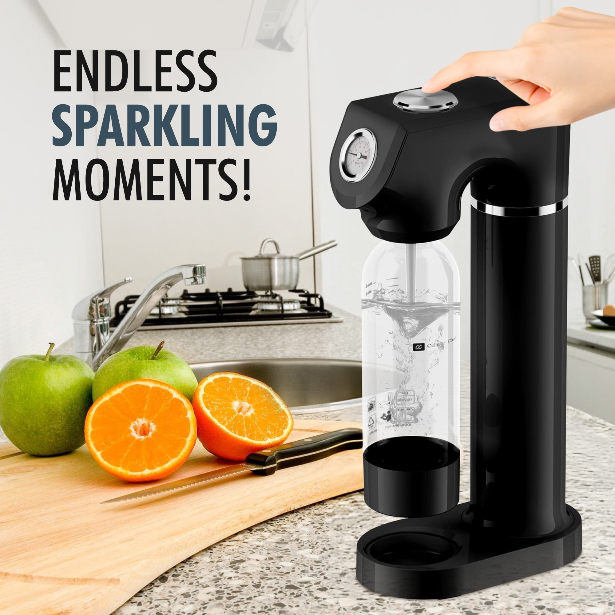 Culinary Chef Effortless Soda Maker - Eco-Friendly, Electricity-Free, with Reusable Bottle ...