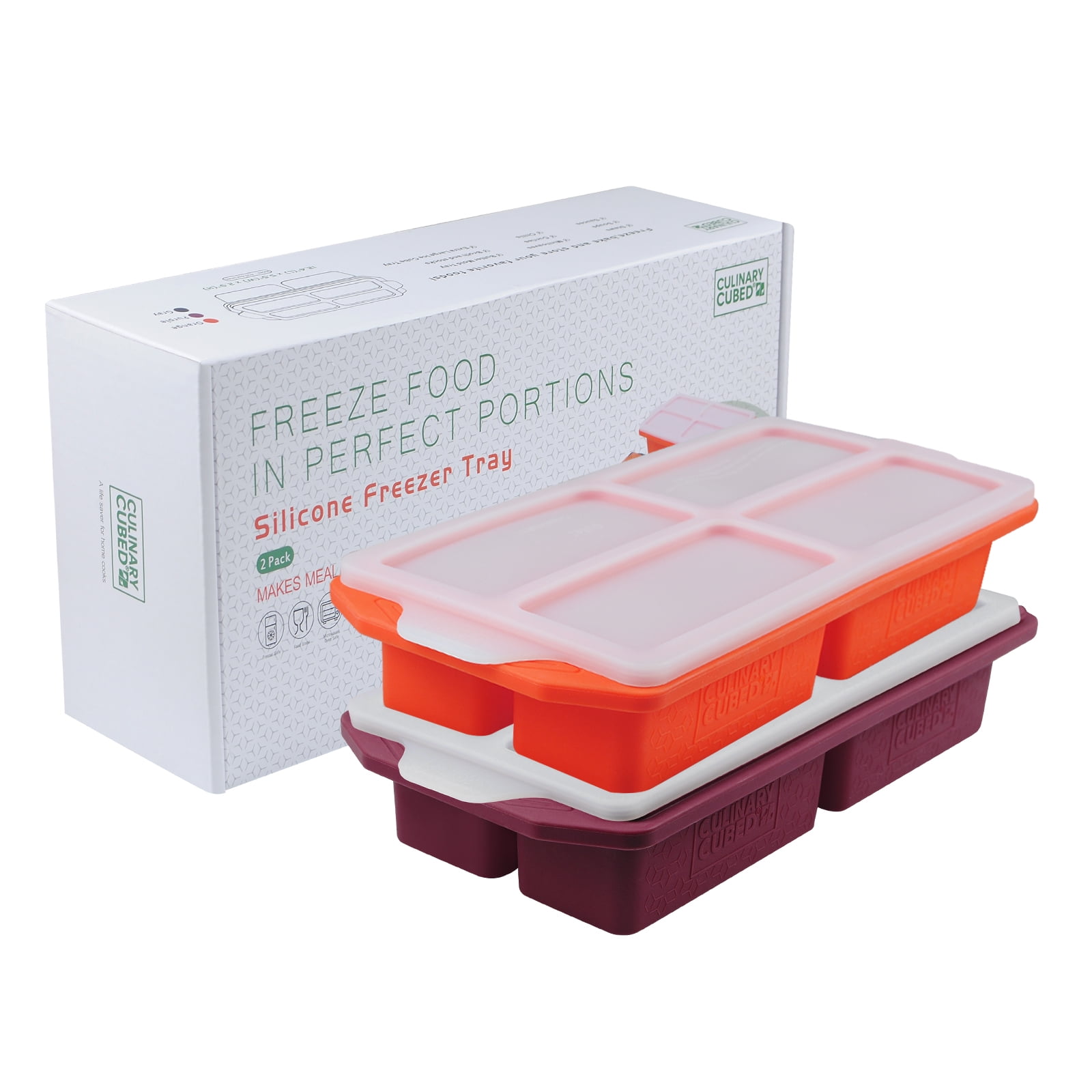 Culinary Cubed Silicone Freezer Trays with Lid 1-cup Soup Freezer ...