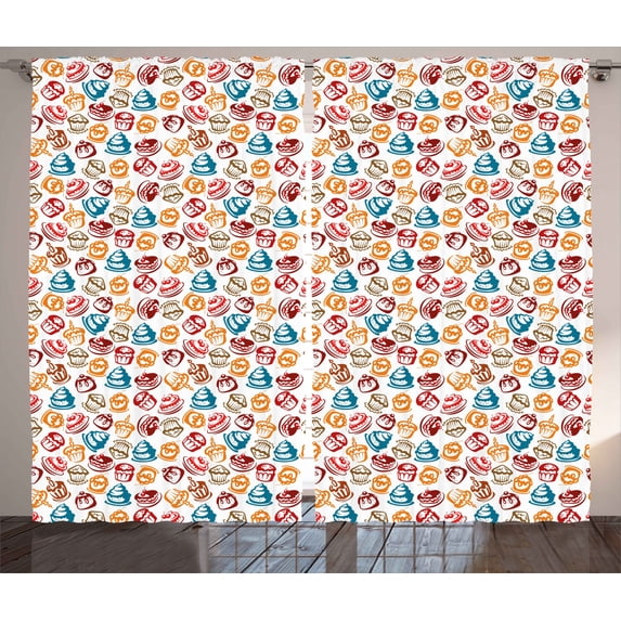 Ambesonne Culinary Curtains 2 Panel Set, Cupcakes Cakes Creams, 108" x ...