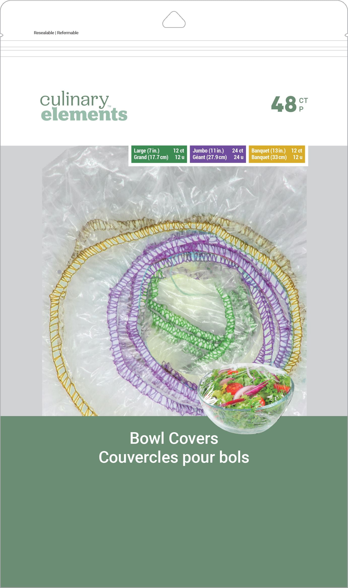 Culinary Elements Reusable Bowl Covers with Elastic, Plastic Food ...