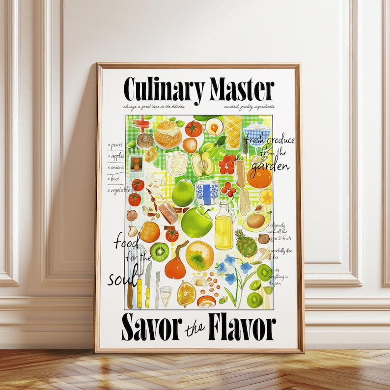 Culinary Kitchen Wall Art Print – Illustrated Food Chart With Fruits ...