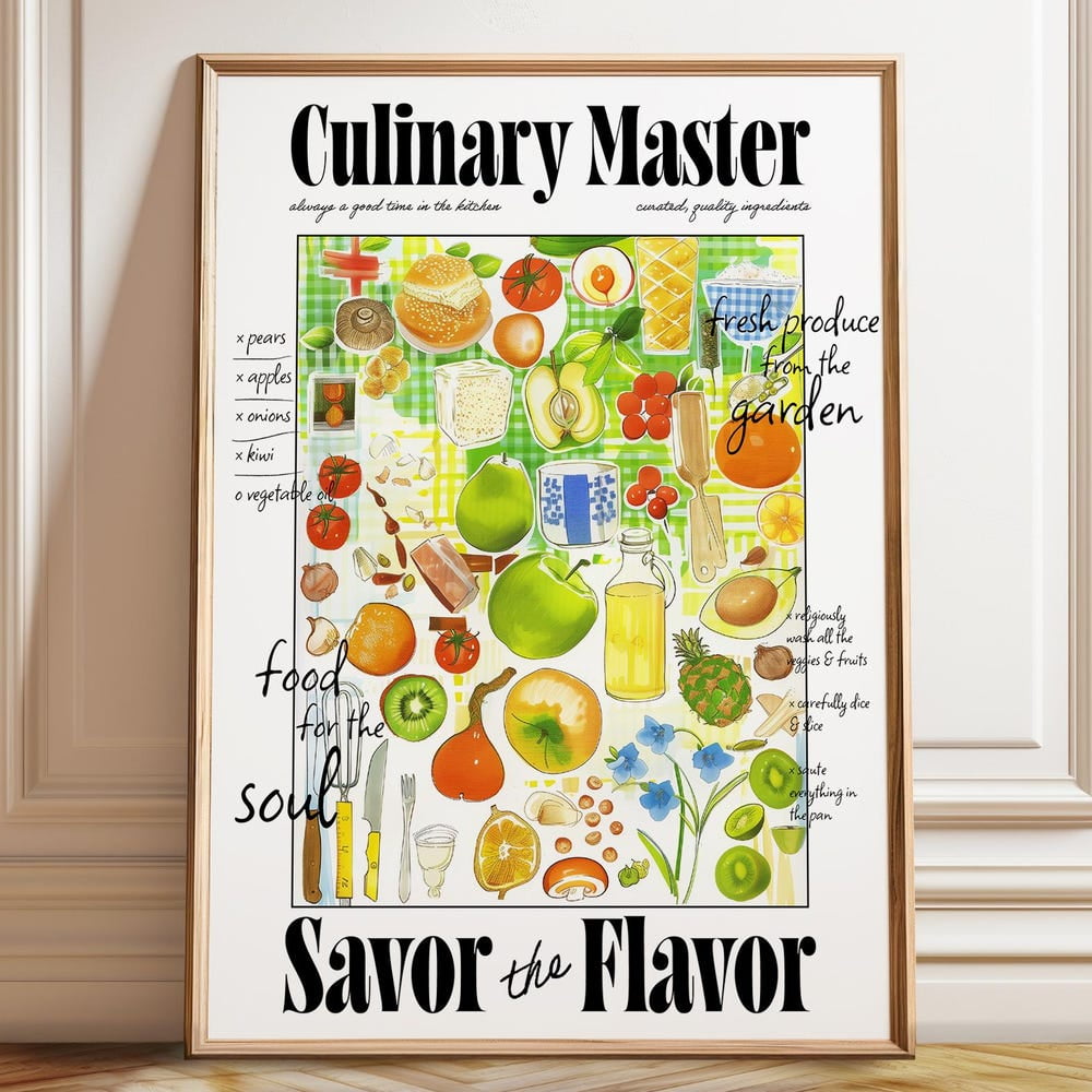 Culinary Kitchen Wall Art Print Illustrated Food Chart With Fruits And ...
