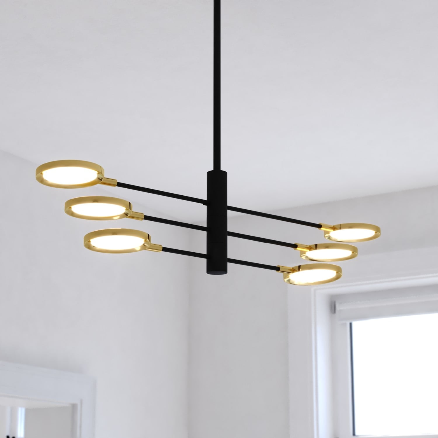 Cullerto 6L Matte Black and Gold Contemporary LED Pendant Light ...