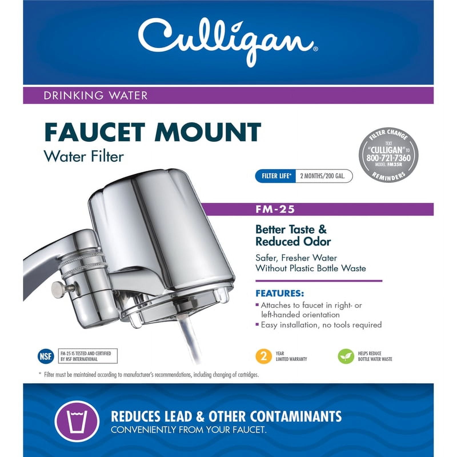 Culligan Water FM-25 Faucet Mount Filter, Chrome, 200 Gallons, Easy ...
