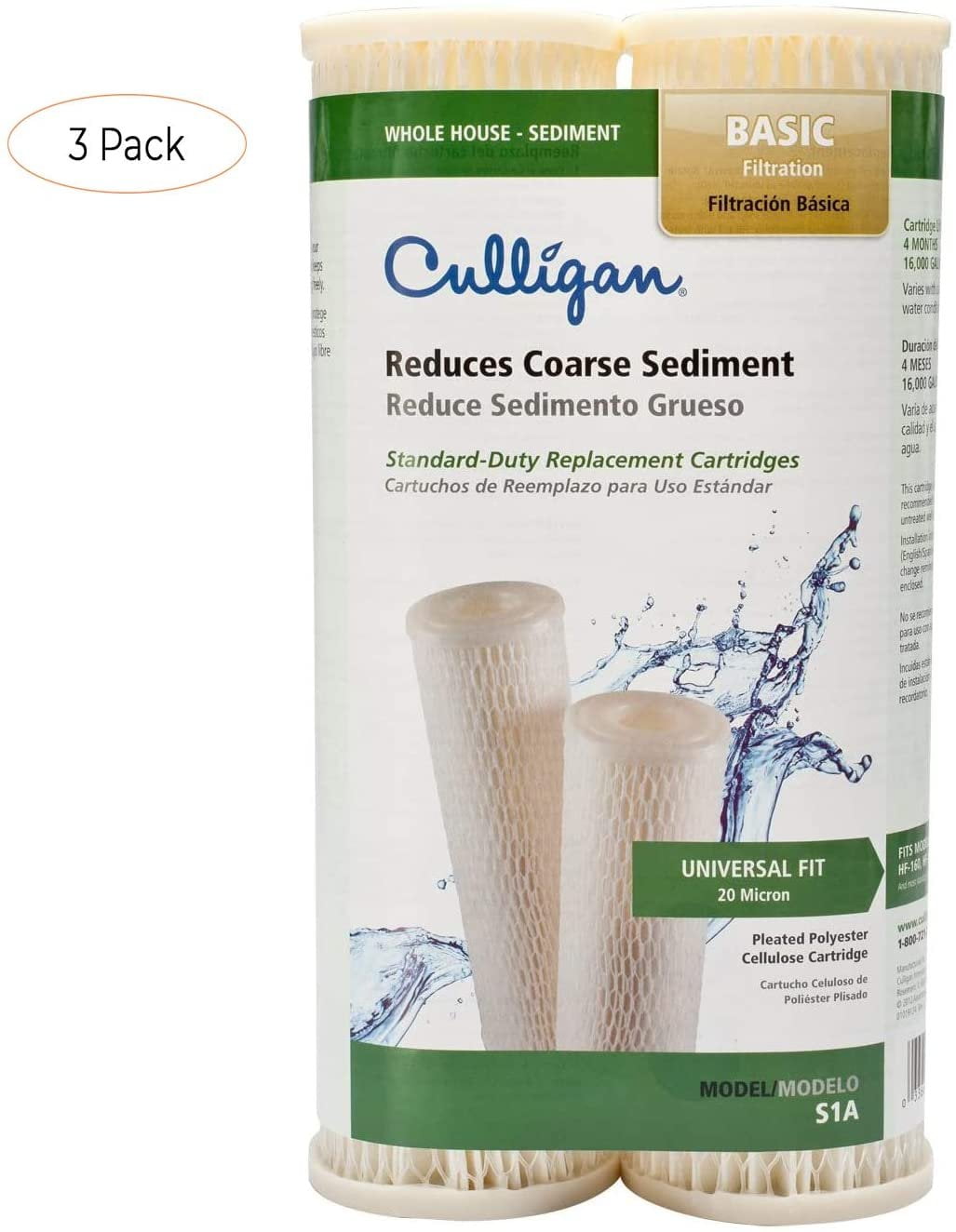 Culligan S1A Whole House Standard Water Filter, 16,000 Gallons Three ...