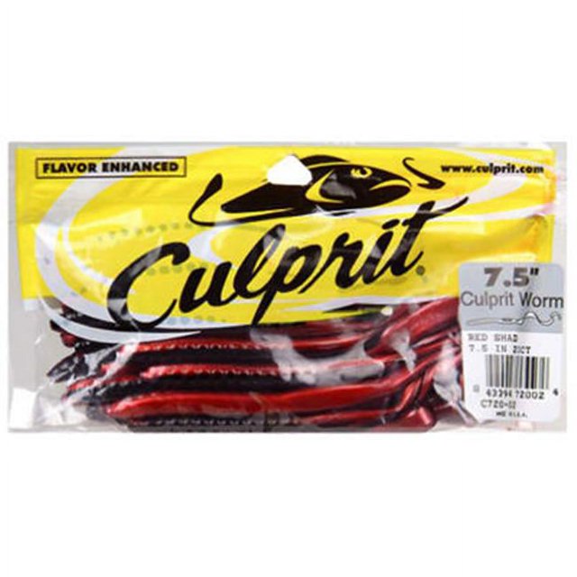Culprit C720-02 7.50 in. Shad Plastic Worm - Red, 18 Count - Walmart.com