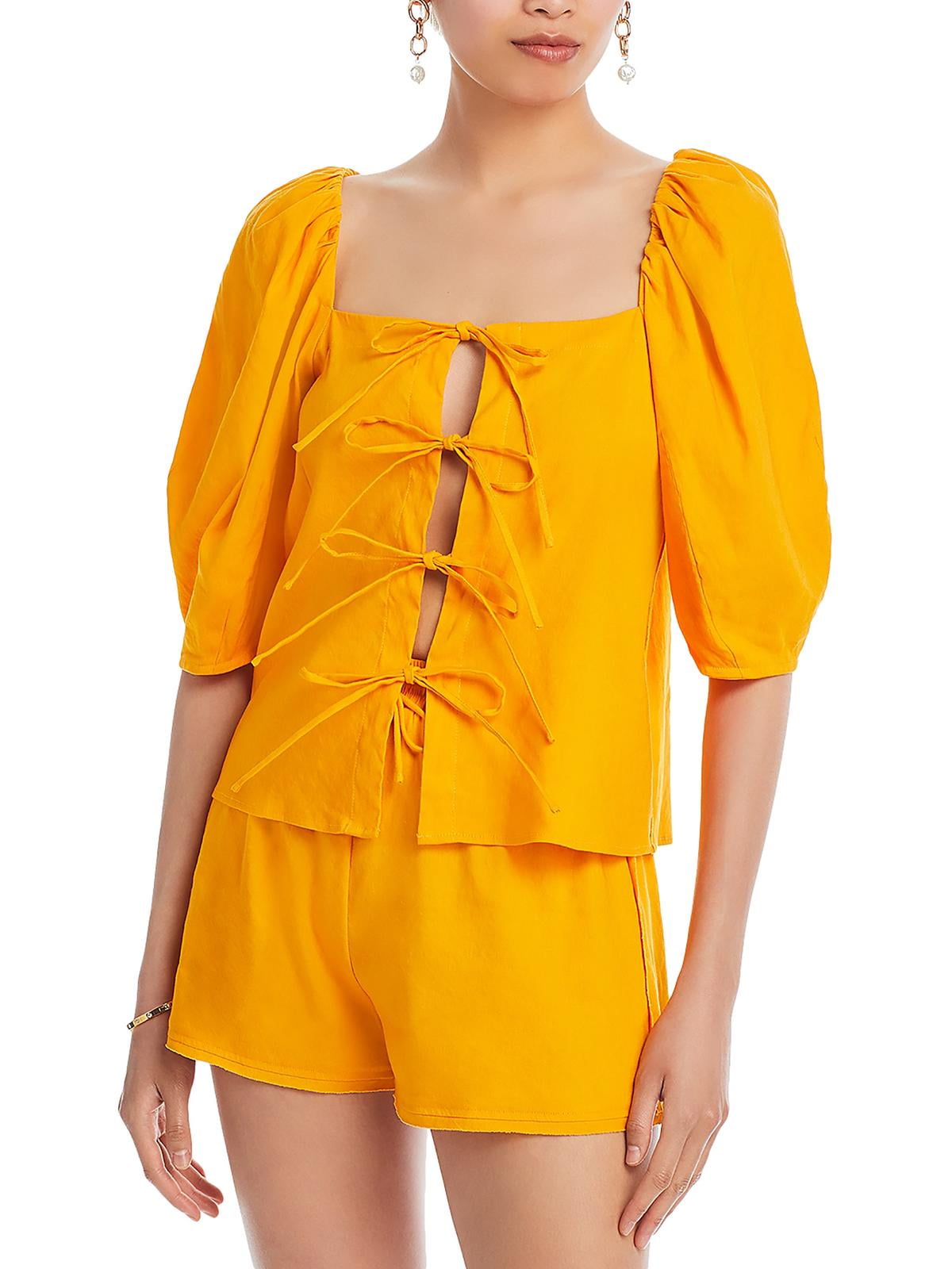 Cult Gaia Womens Tie-Front Puff Sleeve Blouse - Walmart.com