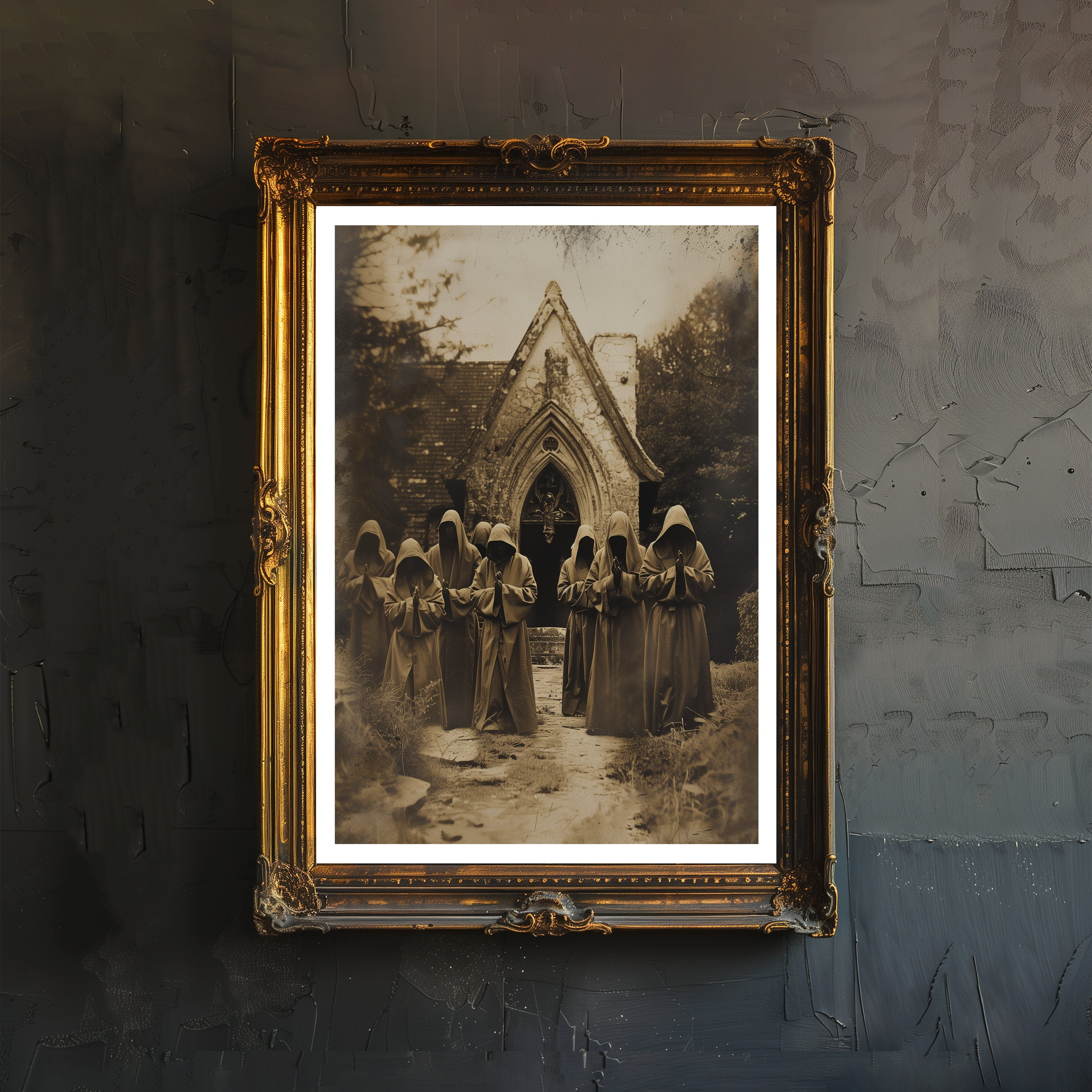Cult Gathering at Twilight, Old Church Print, Gothic Art Poster ...
