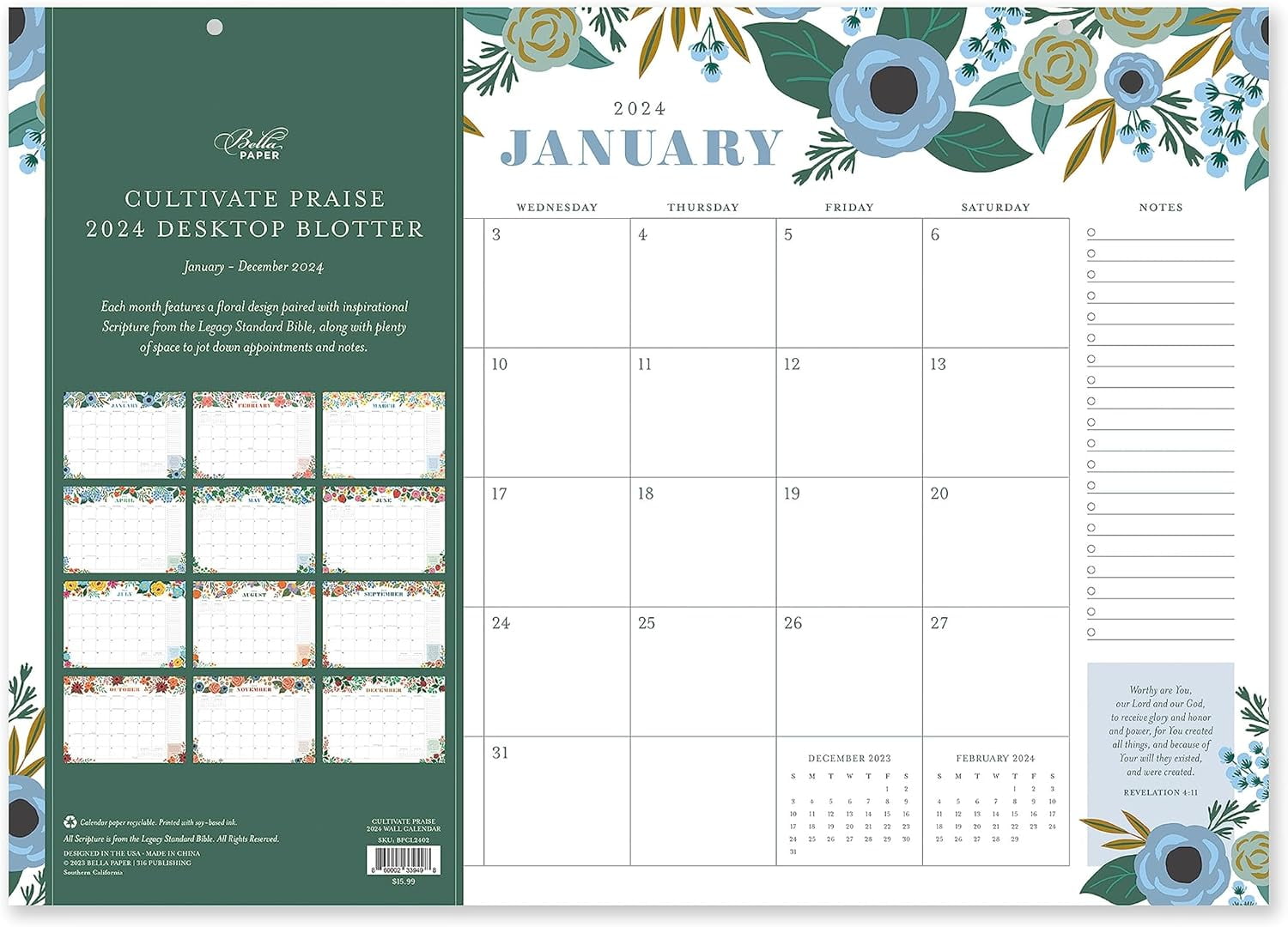 Cultivate Praise 2024 Desktop Blotter Calendar -january 2024 - December