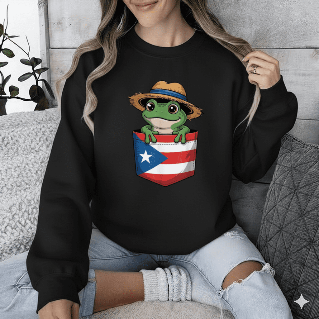 Cultural Cote Puerto Rico Coqui Frog Jibaro Pocket Flag Art Sweatshirt ...