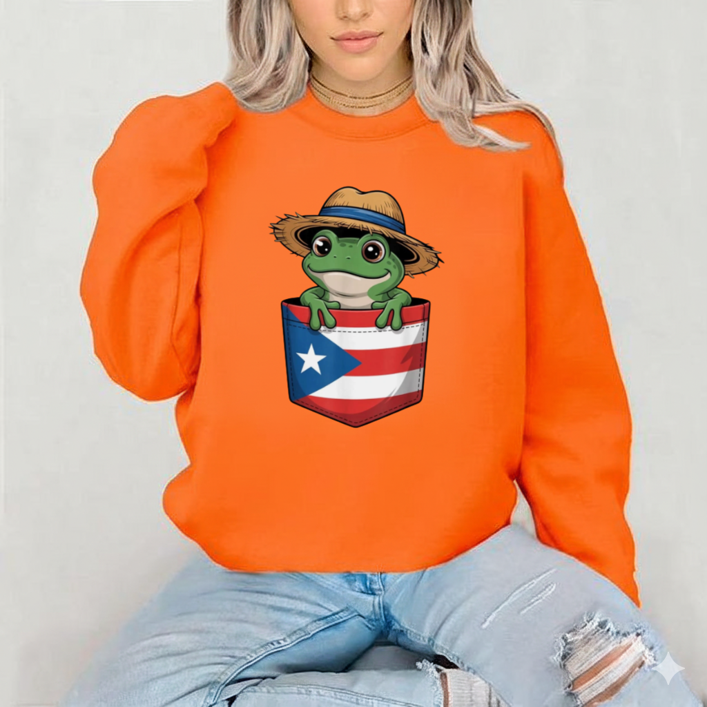 Cultural Cote Puerto Rico Coqui Frog Jibaro Pocket Flag Art Sweatshirt ...
