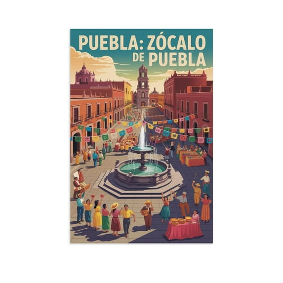 Cultural Festival Wall Art Zocalo De Puebla Mexico Retro Travel Poster ...
