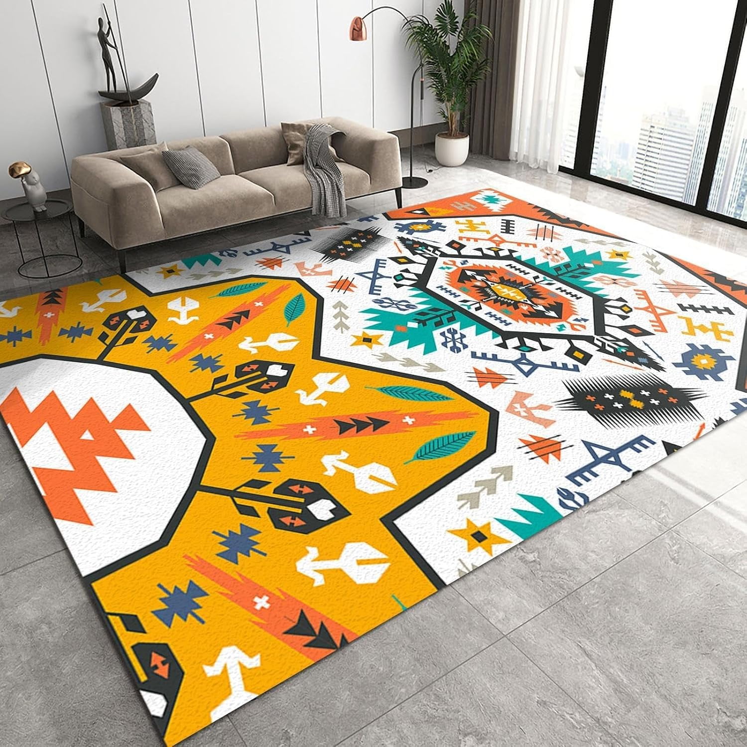 Cultural Geometry Area Carpet, Retro Abstract Tribal Style Noise ...