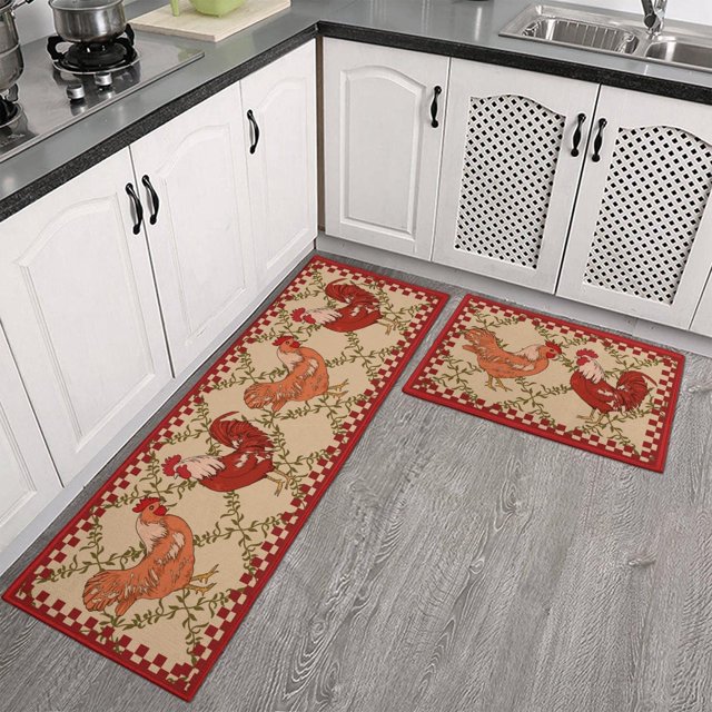 Culturalnav 2 PCS Rooster Kitchen Rugs Floor Mat Farmhouse Kitchen Mat ...
