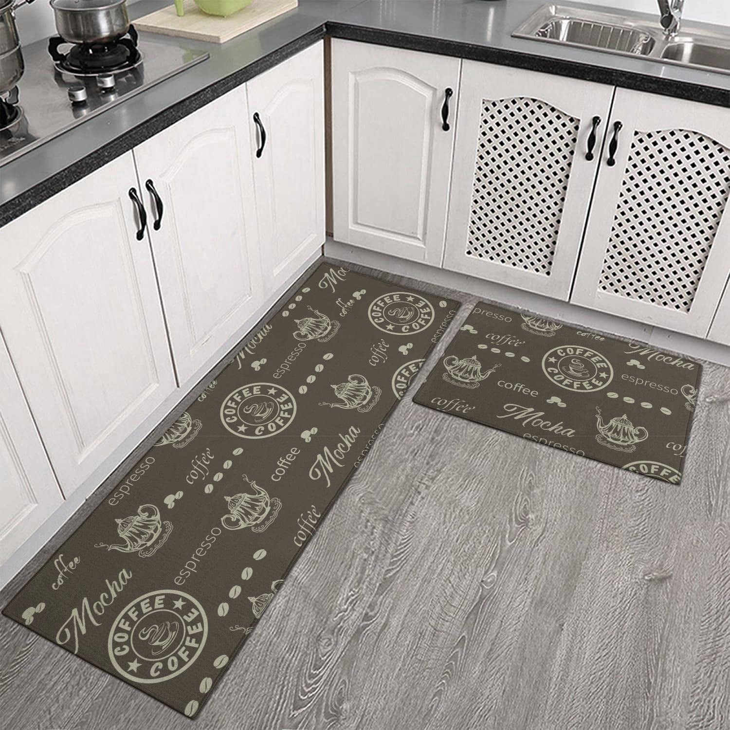 Culturalnav Coffee Kitchen Mat Set of 2 Non Slip Kitchen Runner Rug ...