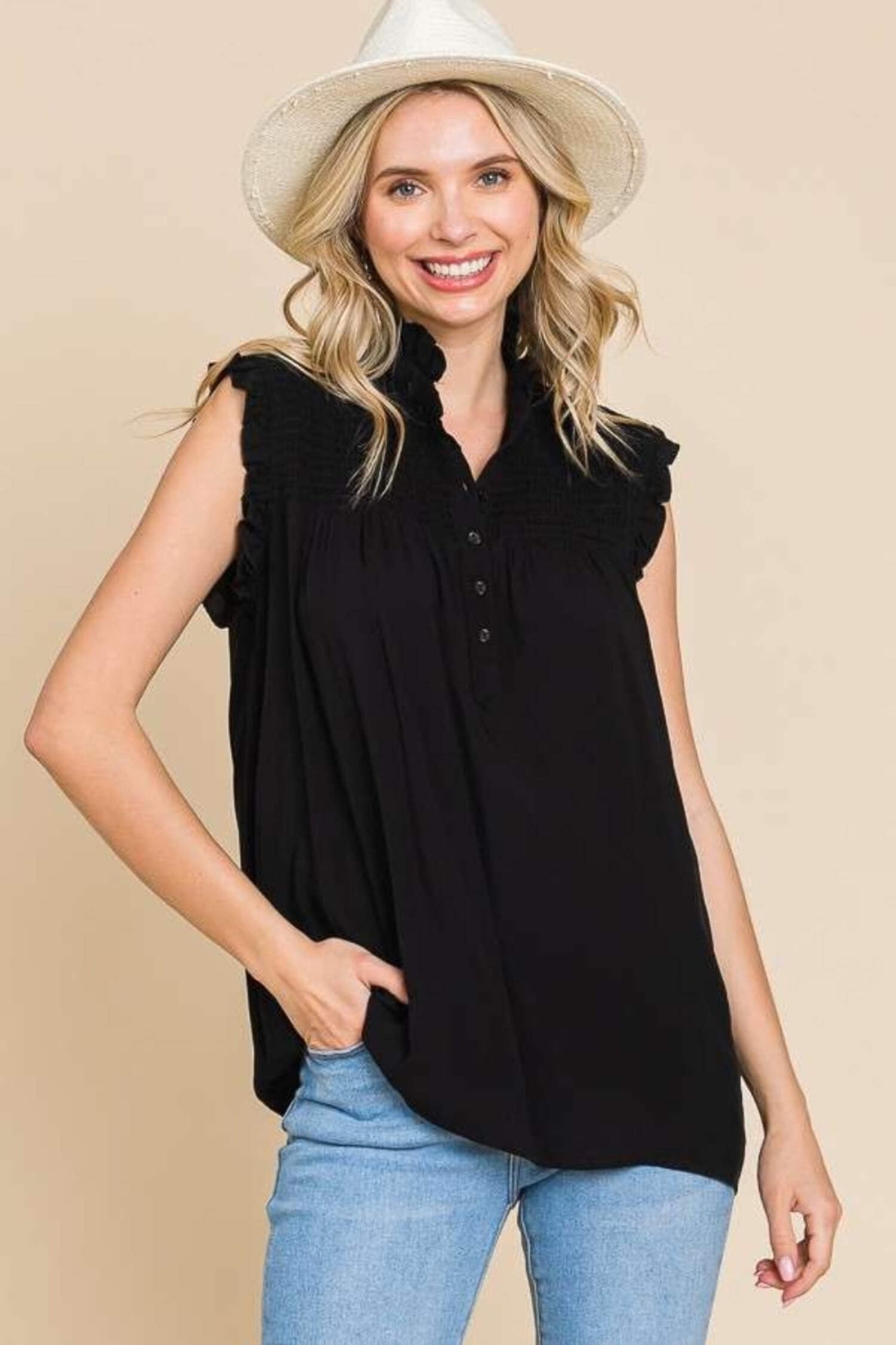 Culture Code Frilly Trim Smocked Sleeveless Top - Walmart.com